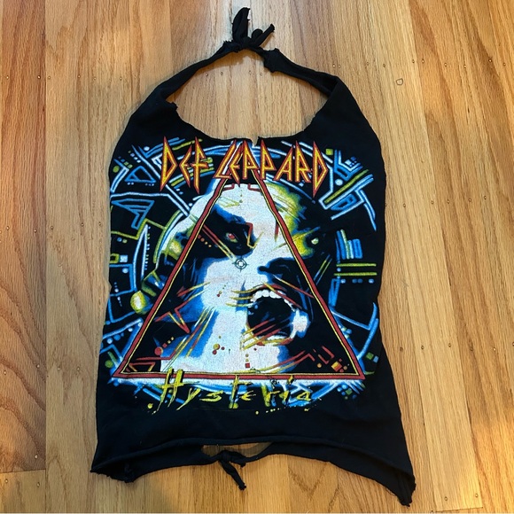 Vintage | Tops | Vintage Diy Def Leppard Cropped Halter Top With ...